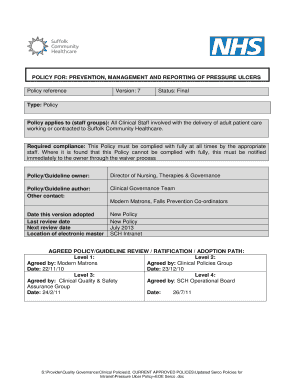 Fillable Online POLICY FOR: PREVENTION, MANAGEMENT AND REPORTING OF ...