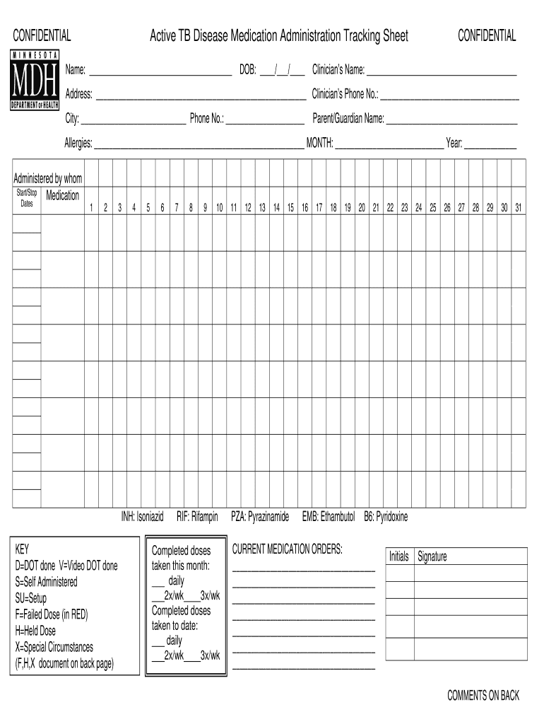 Fillable Online Active TB Disease Medication Administration Tracking ...