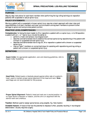 Fillable Online SPINAL PRECAUTIONS: LOG-ROLLING TECHNIQUE Fax Email ...