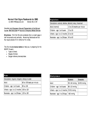 Fillable Online Normal Vital Signs Flashcards for EMS Fax Email Print ...