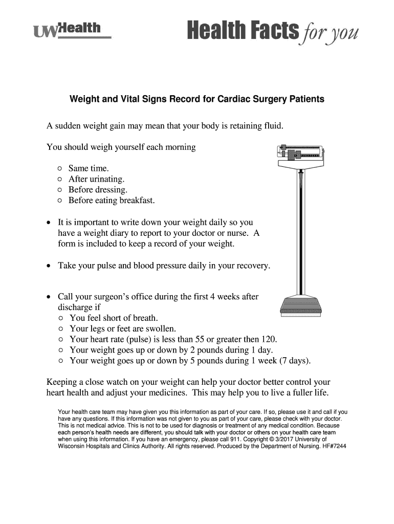 Fillable Online Weight and Vital Signs Record for Cardiac Surgery ...