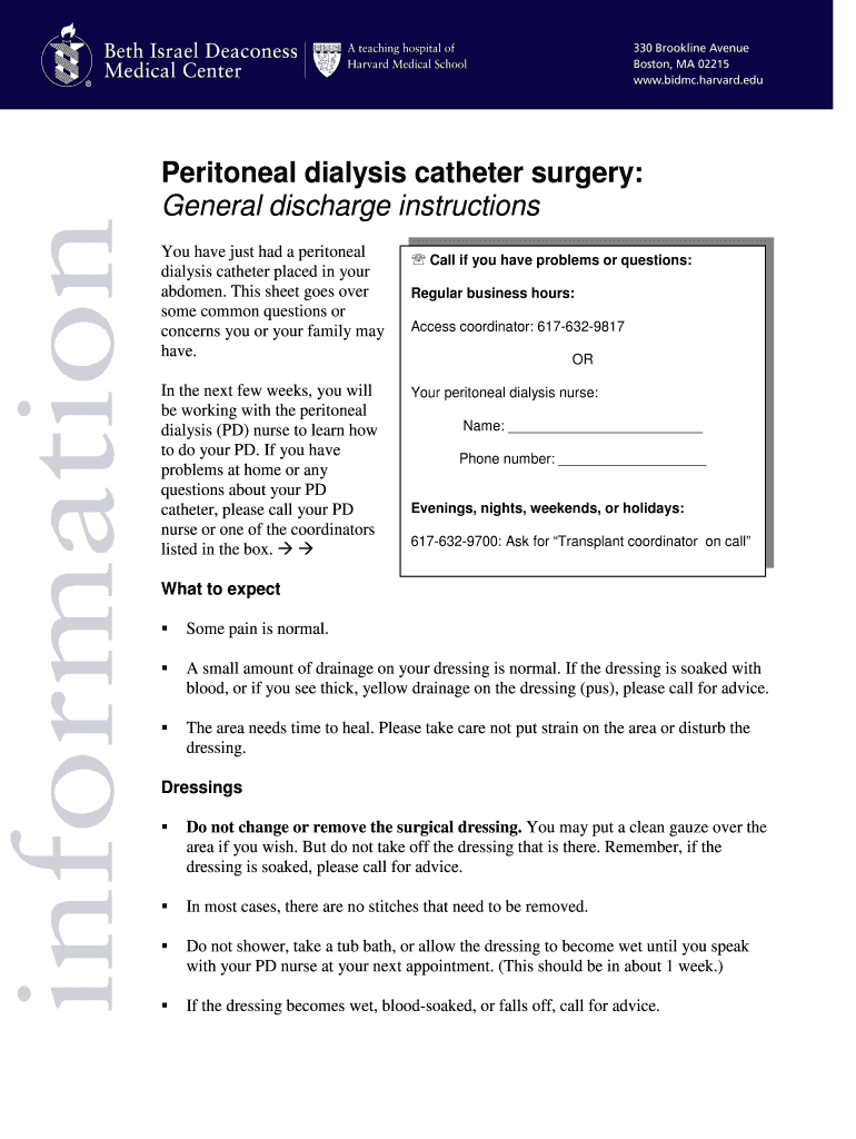 Fillable Online Peritoneal dialysis catheter surgery: Fax Email Print ...
