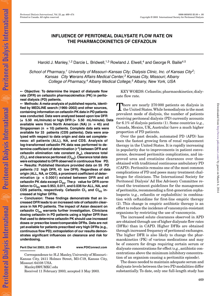 Fillable Online INFLUENCE OF PERITONEAL DIALYSATE FLOW RATE ON Fax Email Print - pdfFiller