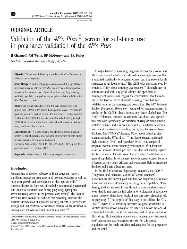 Fillable Online Validation of the 4Ps Plusr screen for substance use ...