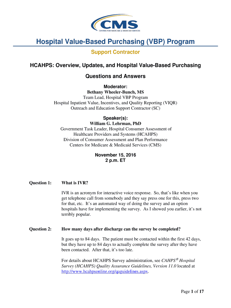 Fillable Online Hospital Value-Based Purchasing (VBP) Program Fax Email ...