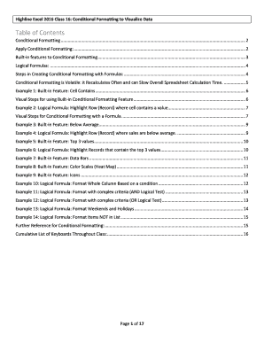Fillable Online Highline Excel 2016 Class 16: Conditional Formatting to Visualize Data Fax Email ...