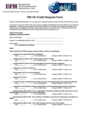 IRS CE Credit Request - ce21 blob core windows Doc Template | pdfFiller
