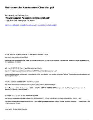 Fillable Online Neurovascular Assessment Checklist Fax Email Print ...