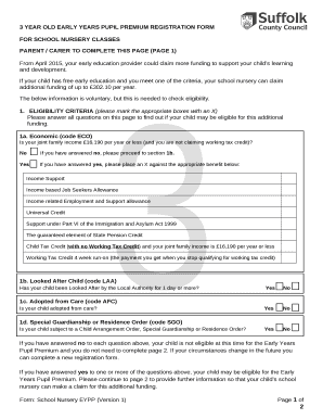 3 YEAR OLD EARLY YEARS PUPIL PREMIUM REGISTRATION Doc Template | pdfFiller