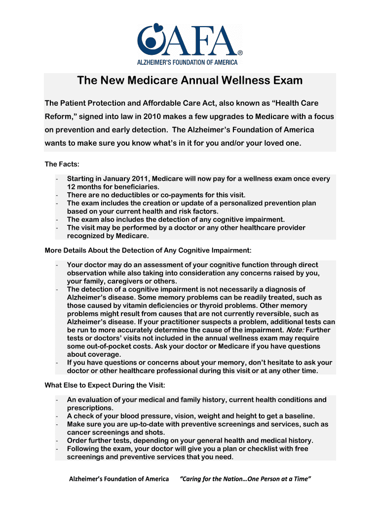 Fillable Online The New Medicare Annual Wellness Exam Fax Email Print ...
