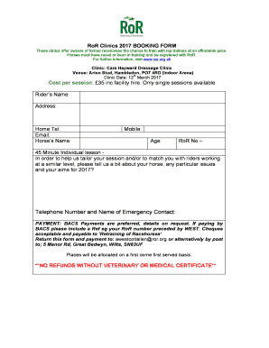 Fillable Online RoR Clinics 2017 BOOKING FORM Fax Email Print - pdfFiller