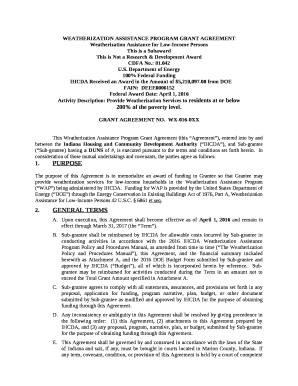 WEATHERIZATION ASSISTANCE PROGRAM GRANT AGREEMENT Doc Template | pdfFiller