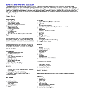 Fillable Online BACKPACKERS CHECKLIST Fax Email Print - pdfFiller
