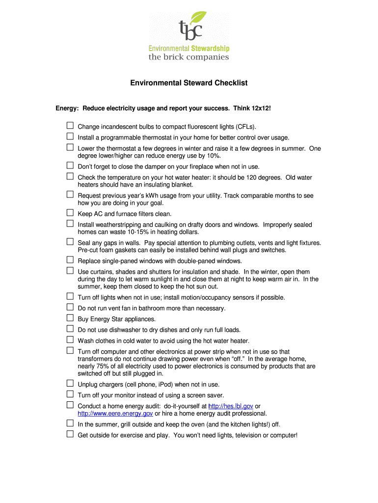 Fillable Online Environmental Steward Checklist Fax Email Print - pdfFiller
