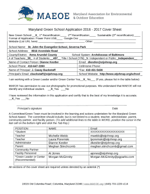 Maryland Green School Application 2016 - 2017 Cover Sheet Doc Template ...