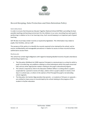 Fillable Online Record Keeping, Data Protection and Data Retention ...