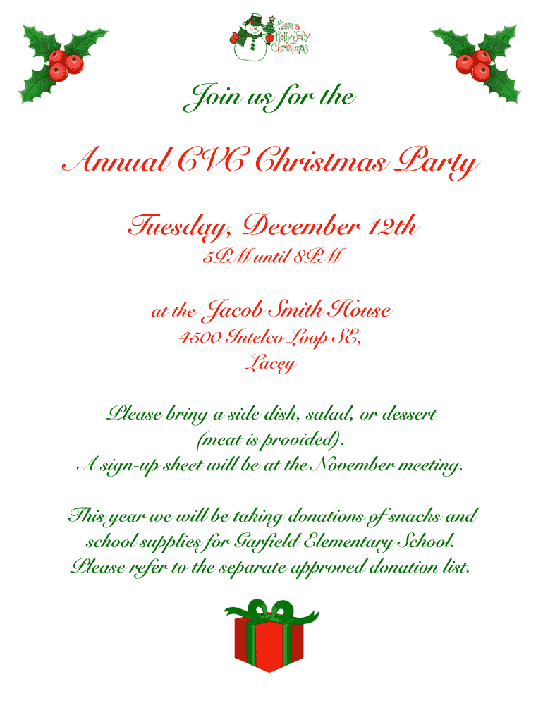 Fillable Online Annual CVC Christmas Party Fax Email Print - pdfFiller
