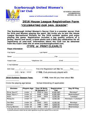 2016 House League Registration Doc Template | pdfFiller
