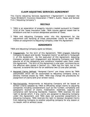 CLAIM ADJUSTING SERVICES AGREEMENT Doc Template | pdfFiller