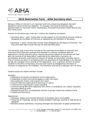 2016 Nomination AIHA Secretary-elect Doc Template | pdfFiller