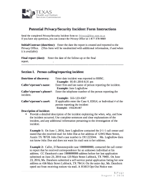 Potential Privacy/Security Incident Instructions Doc Template | pdfFiller