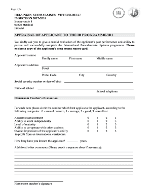 Fillable Online APPRAISAL OF APPLICANT TO THE IB PROGRAMME/IB1 Fax ...