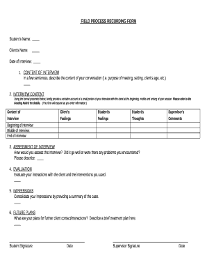 FIELD PROCESS RECORDING Doc Template | pdfFiller
