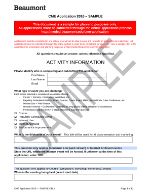 CME Application 2016 SAMPLE Doc Template | pdfFiller