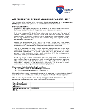 ACS recognition of prior learning (RPL) - 2017 Doc Template | pdfFiller