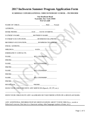 2017 Inchworm Summer Program Application Doc Template | pdfFiller