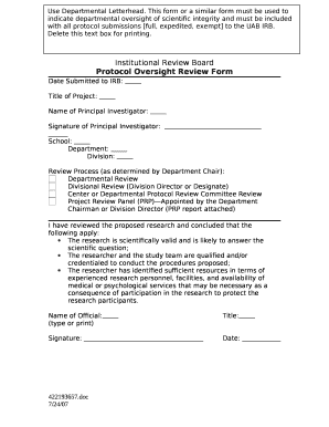 Protocol Oversight Review Doc Template | pdfFiller