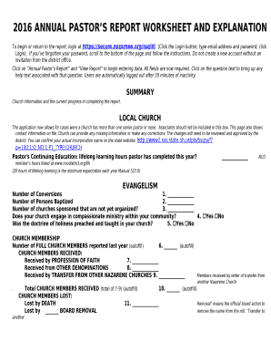 2016 ANNUAL PASTORS REPORT WORKSHEET AND EXPLANATION Doc Template ...
