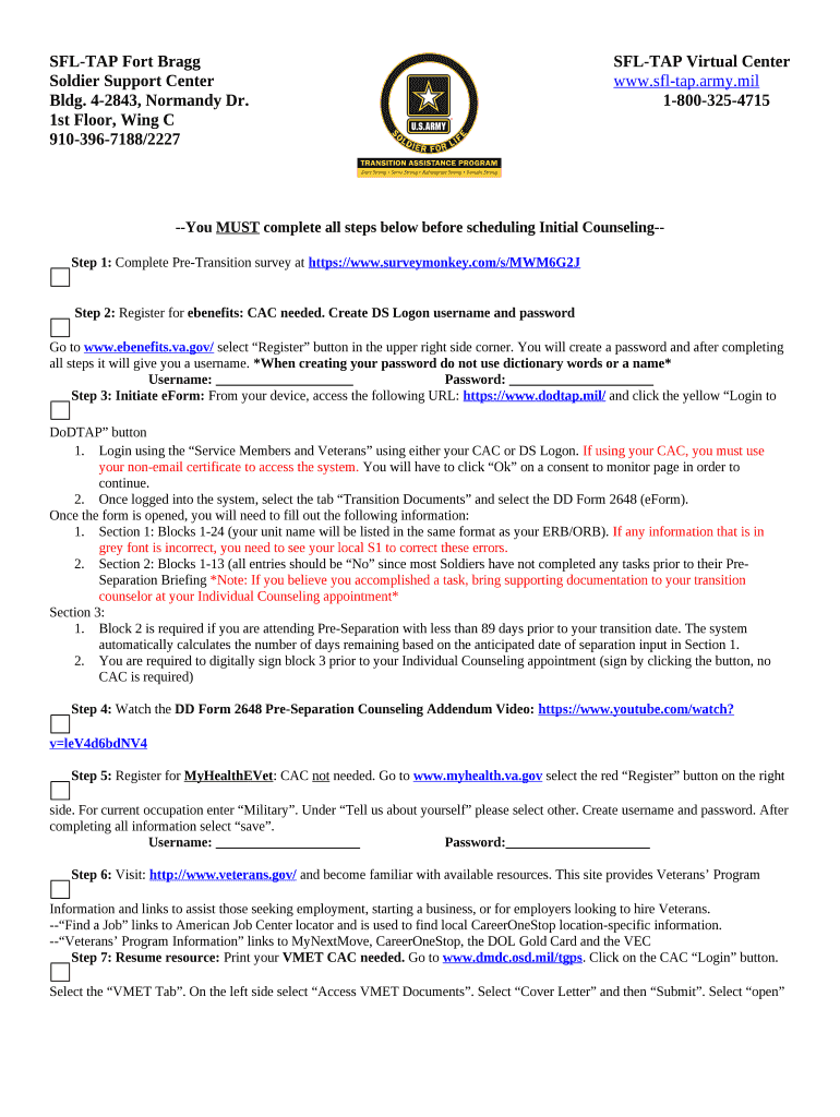 SFL-TAP Fort BraggSFL-TAP Virtual Center Doc Template | pdfFiller