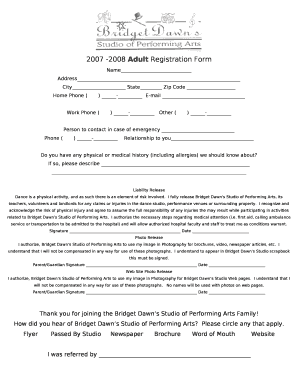 2007 -2008 Adult Registration Doc Template | pdfFiller