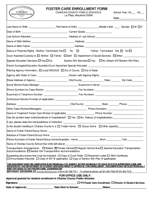Fillable Online FOSTER CARE ENROLLMENT FORM Fax Email Print - pdfFiller