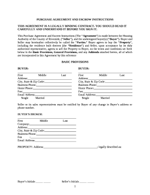 PURCHASE AGREEMENT AND ESCROW INSTRUCTIONS Doc Template | pdfFiller