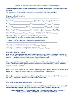 OSHA 301 - Injuries and Illnesses Incident Report Doc Template | pdfFiller