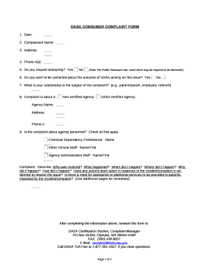 DASA CONSUMER COMPLAINT Doc Template | pdfFiller