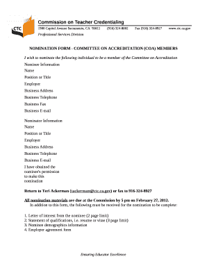 NOMINATION - COMMITTEE ON ACCREDITATION (COA) MEMBERS Doc Template | pdfFiller