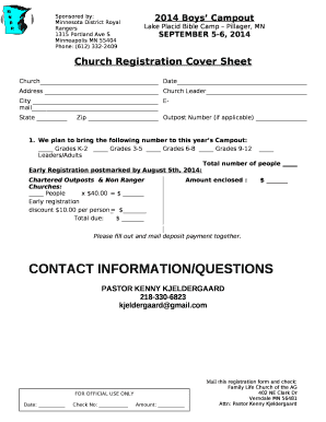 Church Registration Cover Sheet Doc Template | pdfFiller