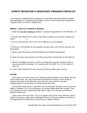 AFROTC RECRUITERS ASSISTANCE PROGRAM CHECKLIST - airforce colostate Doc ...