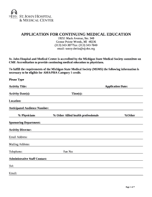 APPLICATION FOR CONTINUING MEDICAL EDUCATION Doc Template | pdfFiller