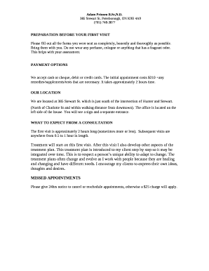 PREPARATION BEFORE YOUR FIRST VISIT Doc Template | pdfFiller