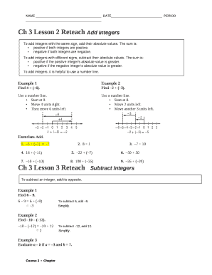 lesson 2 reteach add integers Doc Template | pdfFiller