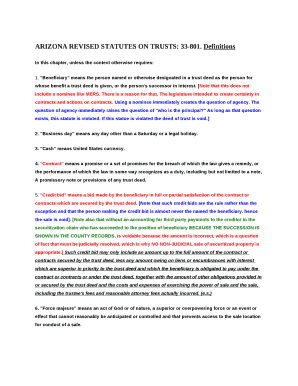 ARIZONA REVISED STATUTES ON TRUSTS: 33-801 Doc Template | pdfFiller
