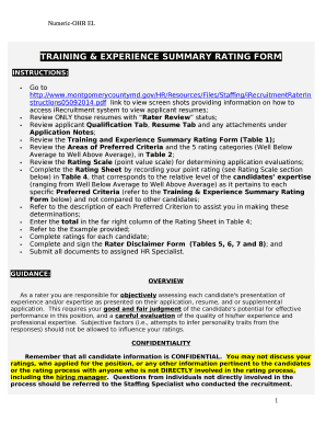 TRAINING & EXPERIENCE SUMMARY RATING Doc Template | pdfFiller