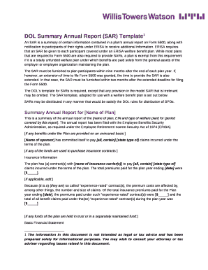 DOL Summary Annual Report (SAR) Template1 Doc Template | pdfFiller