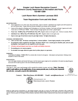 Team Registration and Info Sheet Doc Template | pdfFiller