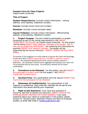 Consent for Class Projects Doc Template | pdfFiller