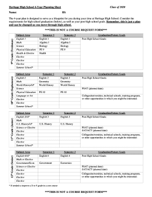 Fillable Online Heritage High School 4-Year Planning Sheet Fax Email ...